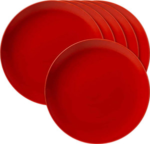 x pods Dinner Plates Set of 6 Unbreakable Plates Roti, Rice, Dal, (RED ...