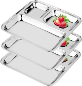LIMETRO STEEL Round 3 in1 Compartment Divided Plate/Thali/Bhojan Thali ...