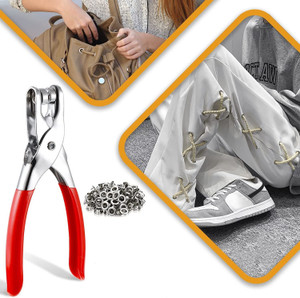 JIG'sMART 160Pcs Gold Eyelets Grommets Punch Plier Tool Steel Hole ...