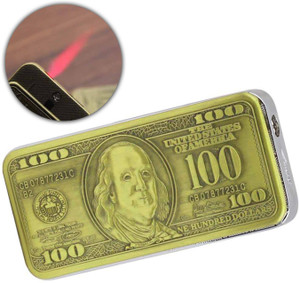 FITUP 100 Dollar Design Cigarette Jet Flame Lighter (Gold Matte) Pocket ...