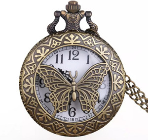 Seven Square Premium Vintage Butterfly Pocket Watch Key Chain Classic ...