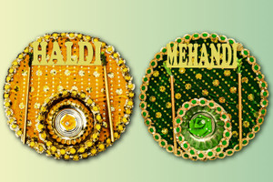 ME&YOU luxury wedding decor thali Combo: Haldi & Mehenadi Thali for Pre ...