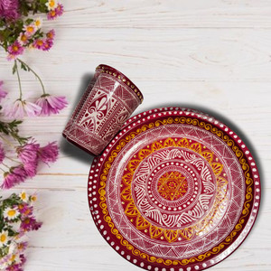 KALP COLLECTION Traditionally hand painted Aipan art Poojan thali with ...