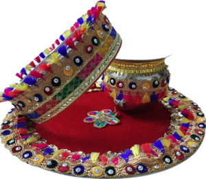 SAKHUJA TRADERS Karwa chauth Pooja Thali Set of 3 (Red Thali::Red Lota ...