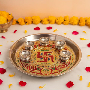 Trendifly Traditional Stainless Steel Diwali Pooja Aarti Thali Set With ...