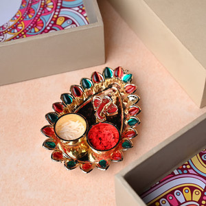 Floweraura Decorative Ganesha Tikka Metal Pooja Thali With Roli ...