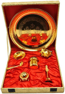 ME&YOU Gold Plated Puja Thali for Diwali Poojan, Dhanteras, Hawan Puja ...