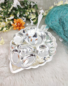Ojas OJAS Silver Plated Pimple Pan Shape Pooja Set Silver Plated Price ...