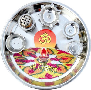 Sikarwar Traders Heavy Steel Pooja thali with Deepa Agarbatti Stand ...