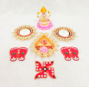 Style My Home Decorated Metal Pooja Thali Set | Swastik Sticker ...
