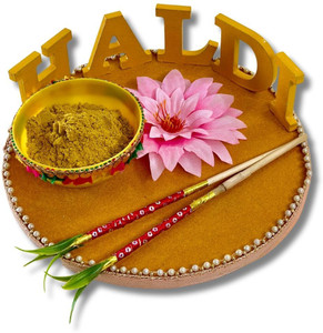 HMS HALDI MEHENDI SHAADI Haldi Plate 2 Stick Haldi Mix Decoration Items ...