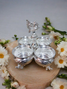 Sigaram German Silver 4Cup Panchwala with Peacock Handle For Home Pooja ...