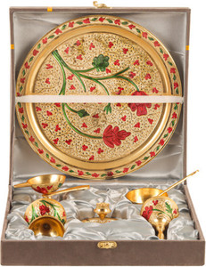 DANIYAL HANDICRAFTS BRASS POOJA THALI (WITH PREMIUM VELVET BOX) Brass ...