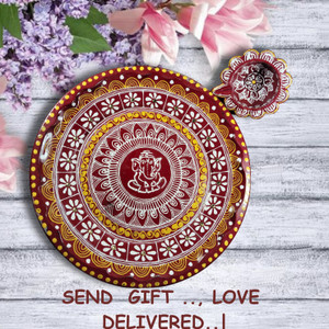 KALP COLLECTION Traditional Handmade Aipan Poojan Thali With Diya Set ...