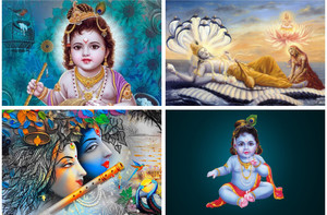 Poster 4 Combo Bal Krishna, Lord Krishna Poster | Radha-Krishna,Laddu ...