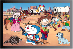 Doraemon Cartoon Poster with Frame Gloss Lamination M6 Paper Print ...