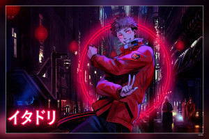 Jujutsu Kaisen Yuji Itadori Red Eyes Glowing Red Jackets Matte Finish ...