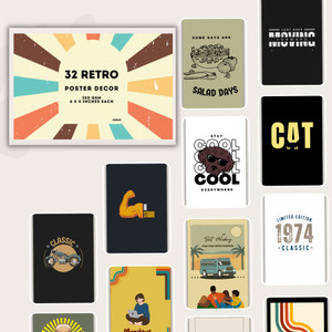 Retro Aesthetic Poster Set – 32 Pieces – 6x4” – Ideal for Collage Wall ...