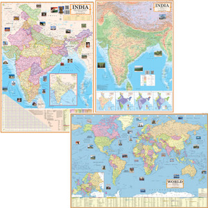 Combo Pack of 3 Maps: India Political & Physical + World Political Map ...