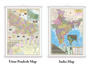Uttar Pradesh Map and India Map. (Laminated, Rollup) in English ...