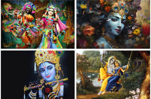 Poster 4 Combo Bal Krishna, Lord Krishna Poster | Radha-Krishna,Laddu ...