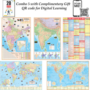 Combo 5 India and World Political, Physical Maps with Constitution of ...