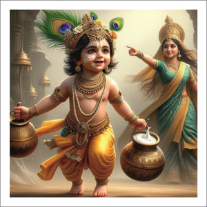 Krishna Raning With Makhan Matki Posters For Living Room,Bed Room,Pooja ...