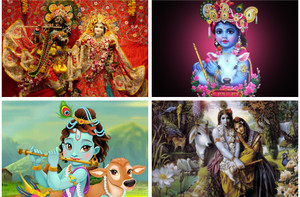 Poster 4 Combo Bal Krishna, Lord Krishna Poster | Radha-Krishna,Laddu ...