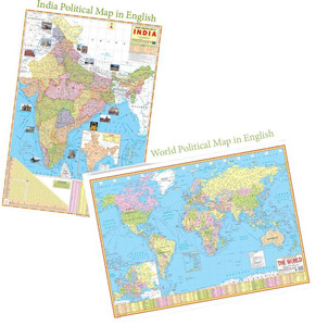 India and World Political Map Chart Combo Pack of 2 Paper Print - Maps ...