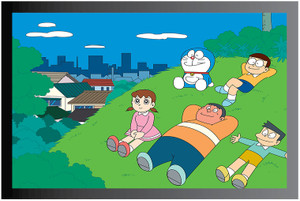 Doraemon Cartoon Poster with Frame Gloss Lamination M10 Paper Print ...