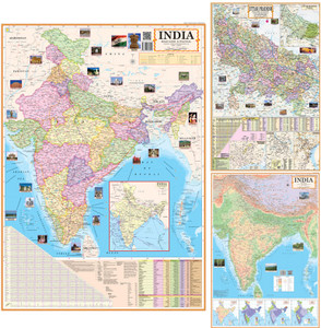 Combo Pack of 3 India Maps - Political & Physical Uttar Pradesh Maps ...
