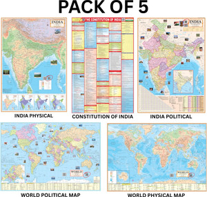 Combo Of English 5 Maps) Indian Constitution Chart With India & World ...