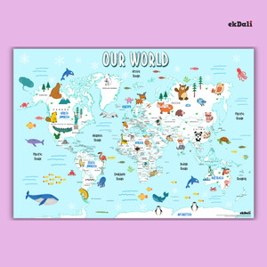 24 x 33 Inch World Map – Bright Geography Poster for Kids with Fun ...