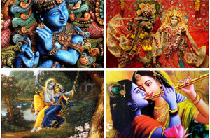 Poster 4 Combo Bal Krishna, Lord Krishna Poster | Radha-Krishna,Laddu ...