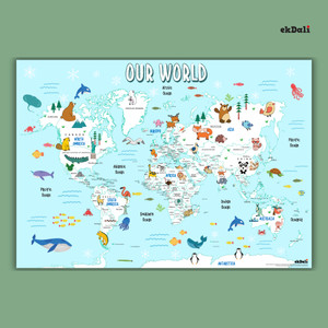 Fun World Map for Kids – 24 x 33 Inches with Cute Animal Illustrations ...
