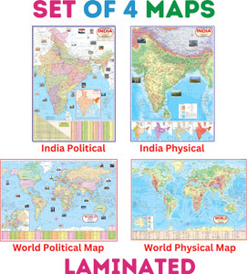 India & World Maps ( Both Political & Physical ) | LAMINATED | Set Of 4 ...