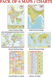 (COMBO OF 6 MAPS/CHARTS) India & World Map (Both Political & Physical ...