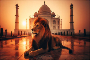 Elegant Lion Seated Before the Taj Mahal Digital Poster Print for Home ...