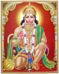 Hanuman ji Poster| Medium Size Red BG| Thick Paper UV Flim Golden ...