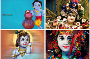 Poster 4 Combo Bal Krishna, Lord Krishna Poster | Radha-Krishna,Laddu ...