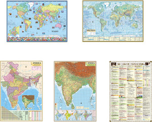 (Set of 5) India Map (Political & Physical Both), World Map (Political ...