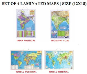 Set of 4 Laminated (12X18") India and world Political and Physical ...