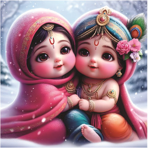 Meri Decor Cute Baby Radha Shyam God Wall Poster For Pooja Room, Living ...