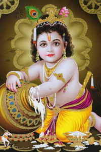 Bal Krishna Poster|Hindu Religious Laddu Gopal Eating Makkhan Poster ...