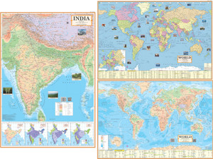 Editone International Combo Pack of 3 Maps - India Physical, World ...