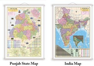 Punjab State Map & India Map. (Laminated, Rollup) in English Language ...