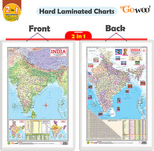 2 IN 1 INDIA POLITICAL AND PHYSICAL MAP IN ENGLISH Educational Charts ...