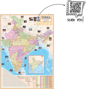 India Political Map | Large-Size Educational Wall Chart | Detailed ...
