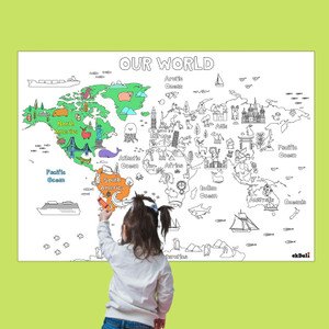Giant Coloring Poster for Kids; World Map Jumbo Wall Coloring Poster ...