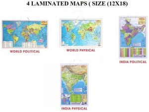 4-Laminated (12X18") India and world Political and Physical Paper Print ...